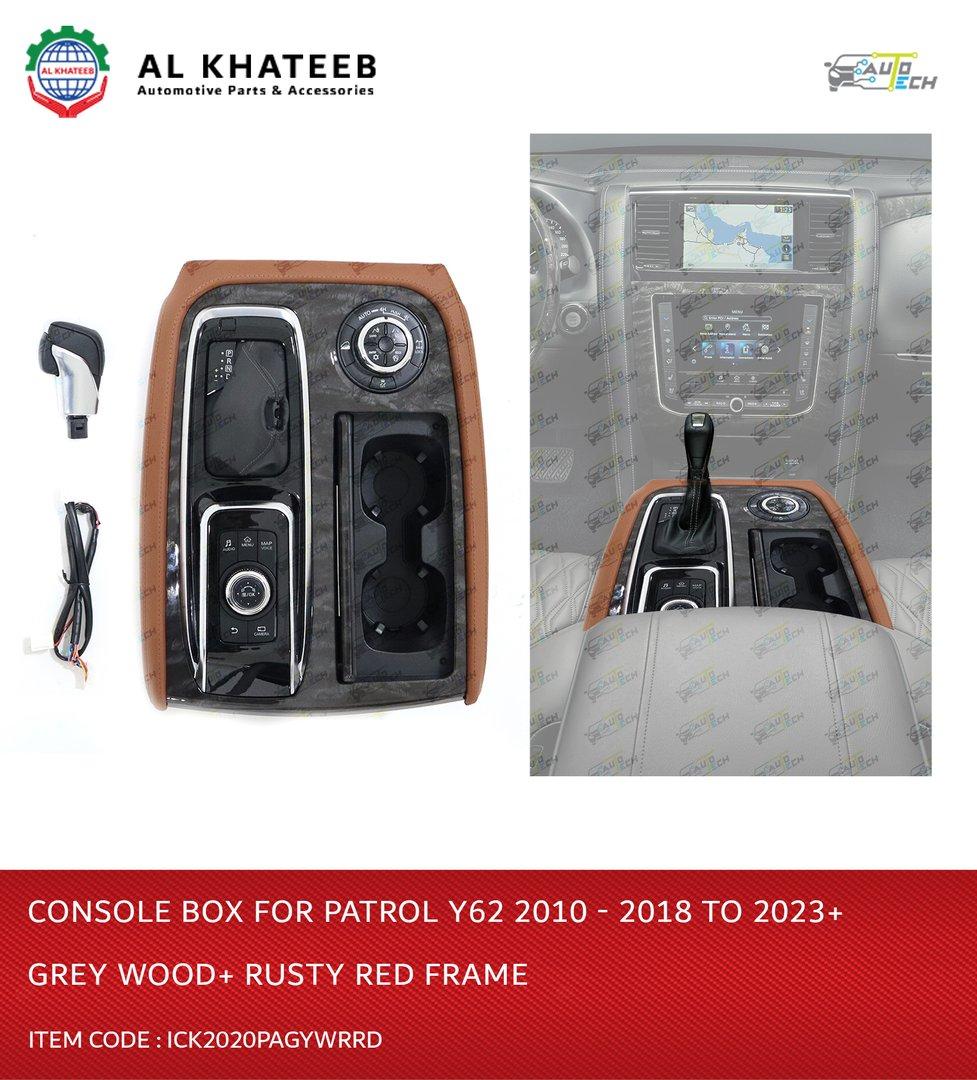 Console Box for Patrol Y62 2010-18 to 2021 Grey Wood+ Rusty Red Frame