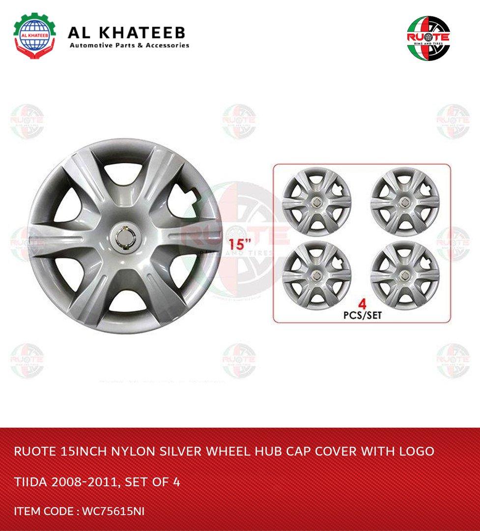 15Inch Nylon Silver Wheel Hub Cap Cover With Logo Tiida 2008-2011, Set