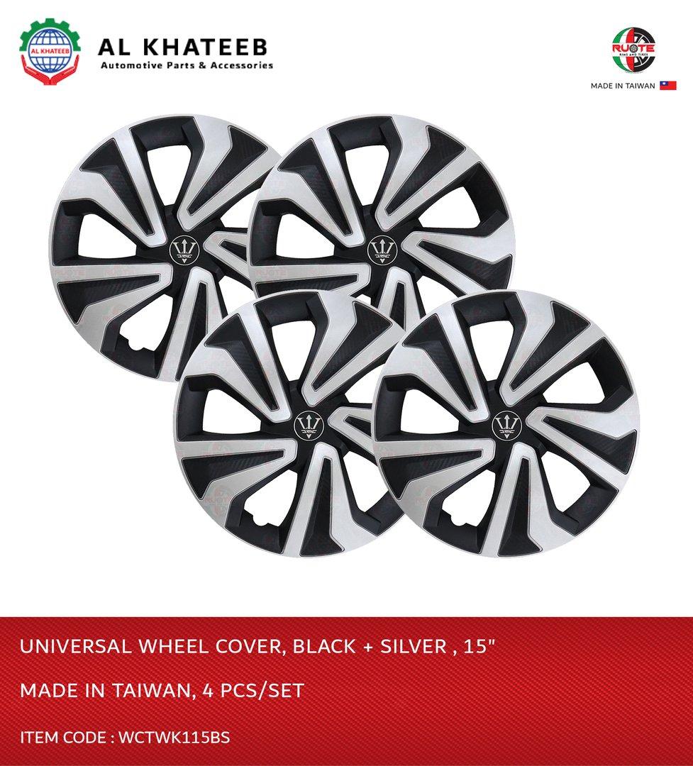 15" Dual Color Black & Silver Universal Hubcap Wheel Covers - Set Of 4